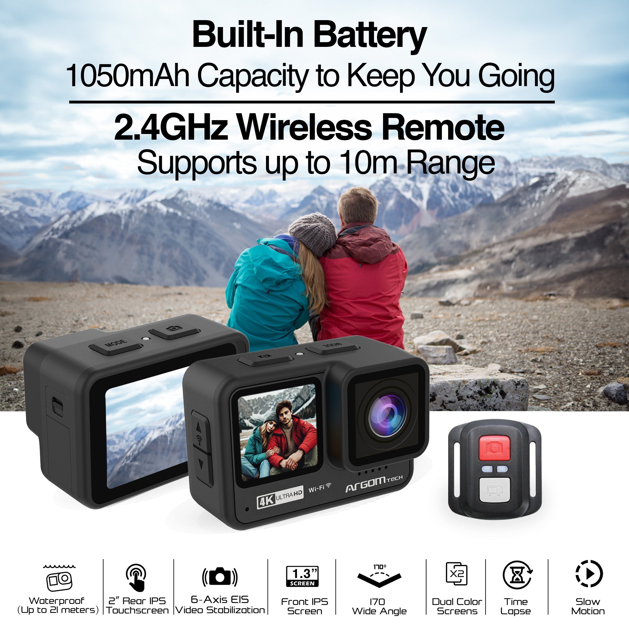 Epic 90 4K/60FPS UHD Action Camera - Waterproof (21m), Touchscreen, 6 ...