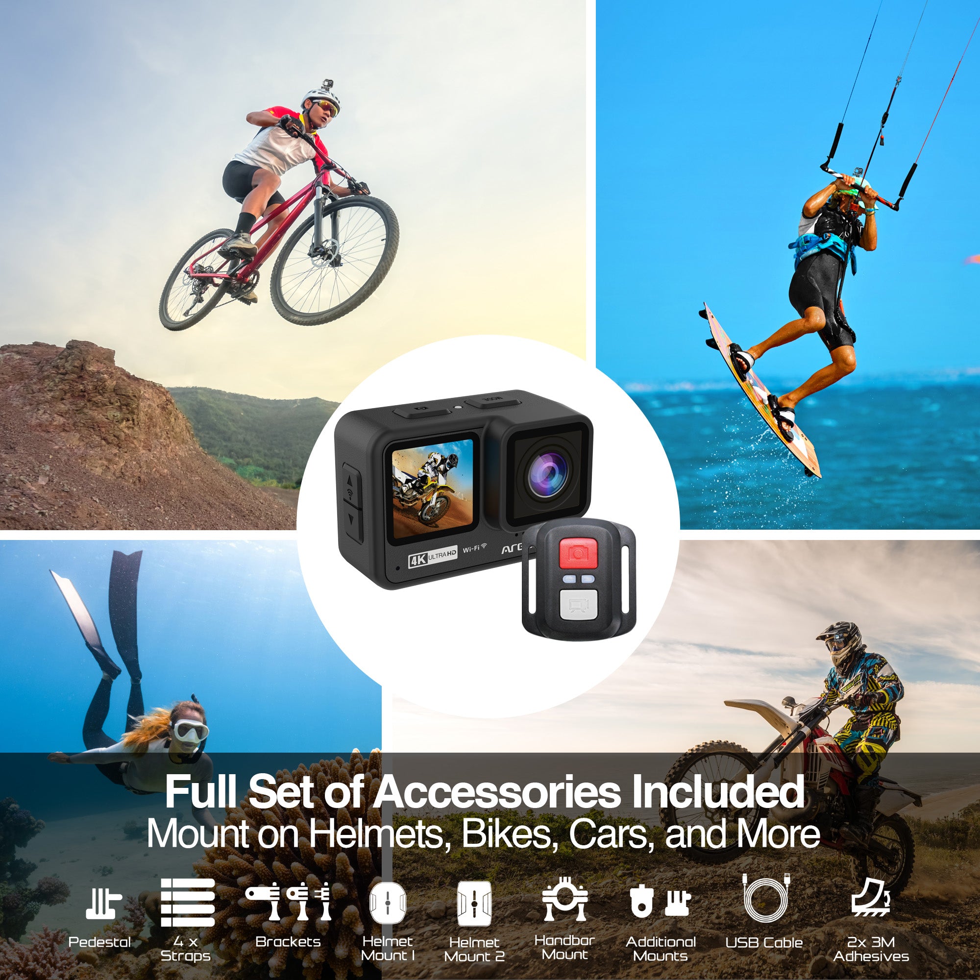 Epic 90 4K/60FPS UHD Action Camera - Waterproof (21m), Touchscreen, 6 ...