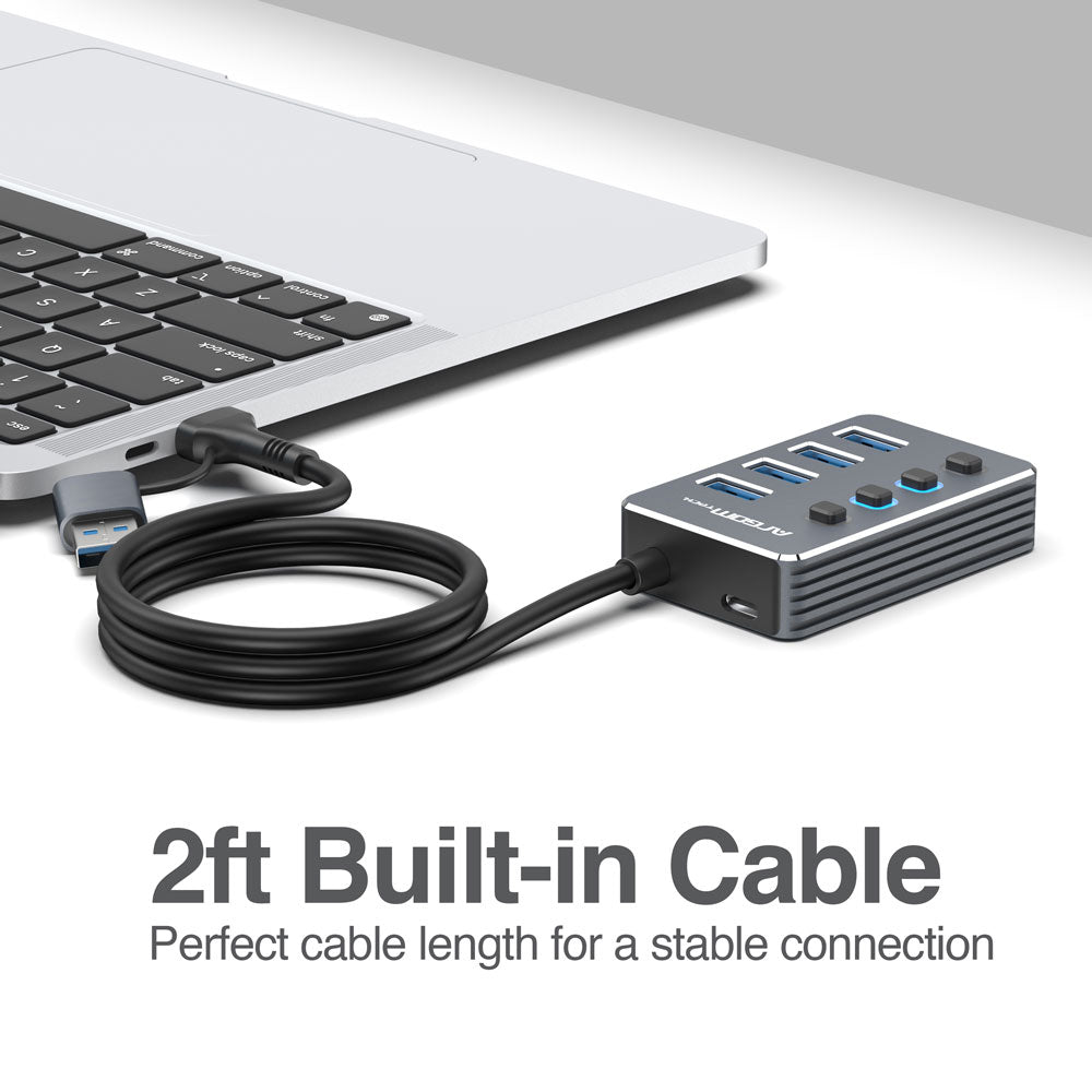 One Axess 2-in-1 Type-C/USB 3.0 to 4-Port USB 3.0 Hub with Switches ...