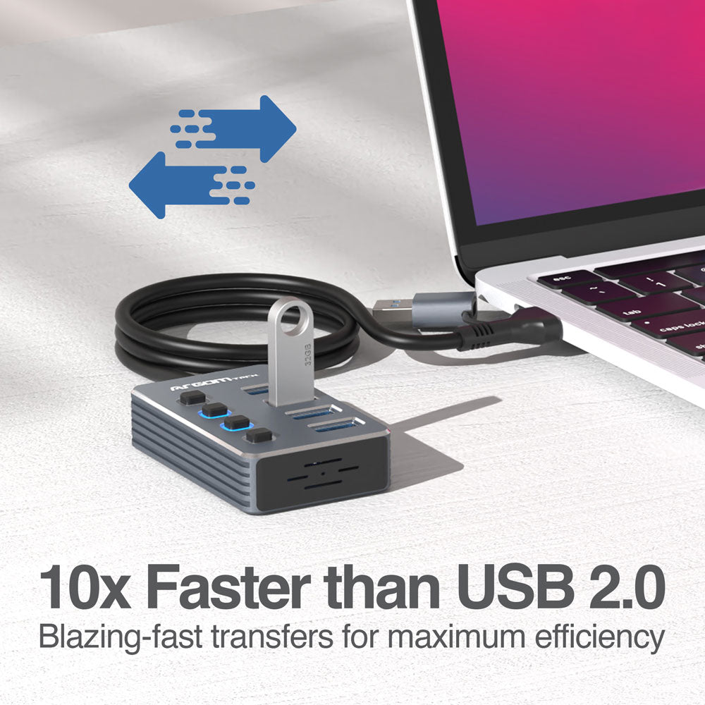 One Axess 2-in-1 Type-C/USB 3.0 to 4-Port USB 3.0 Hub with Switches ...