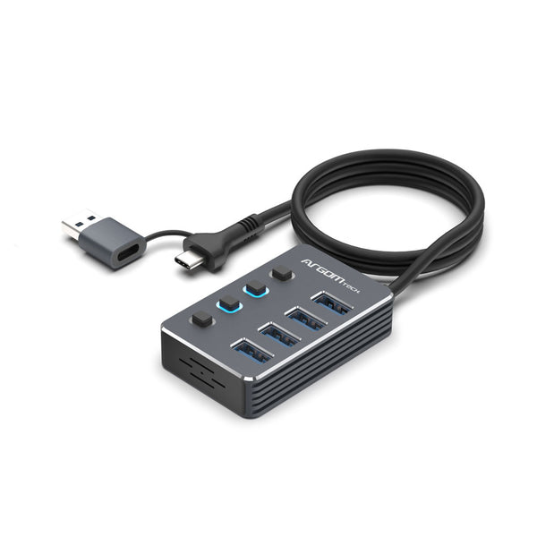 One Axess 2-in-1 Type-C/USB 3.0 to 4-Port USB 3.0 Hub with Switches ...