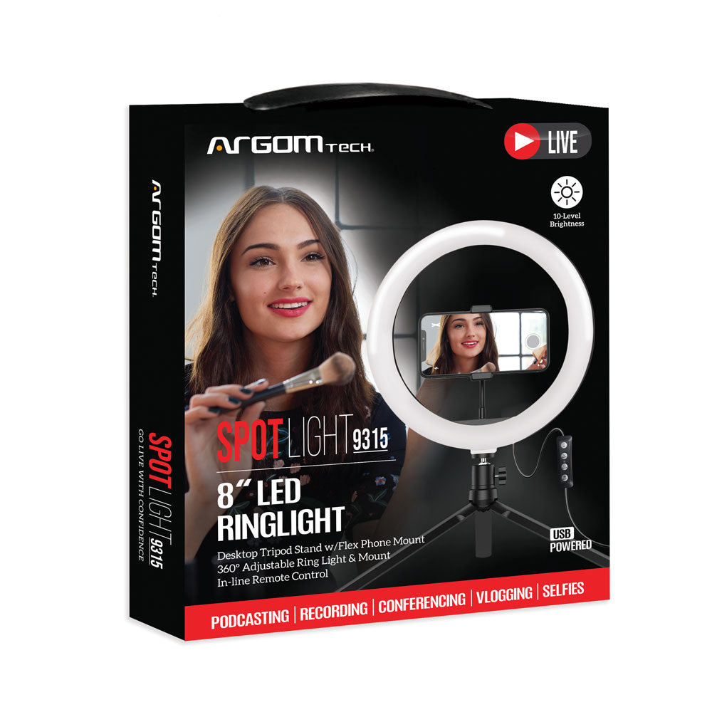 SpotLight 9315 8" LED Ring Light with Mini Tripod - www.argomtech.com